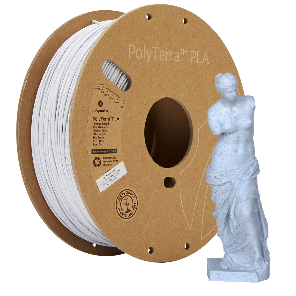PolyTerra™ Marble PLA - Marble White - 1kg 1.75mm | 3DQue